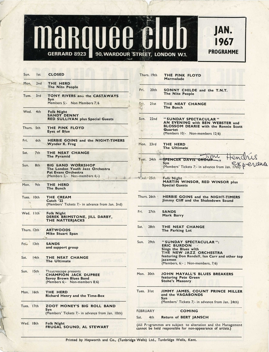 Jimi Hendrix's 1967 Concert & Tour History | Concert Archives