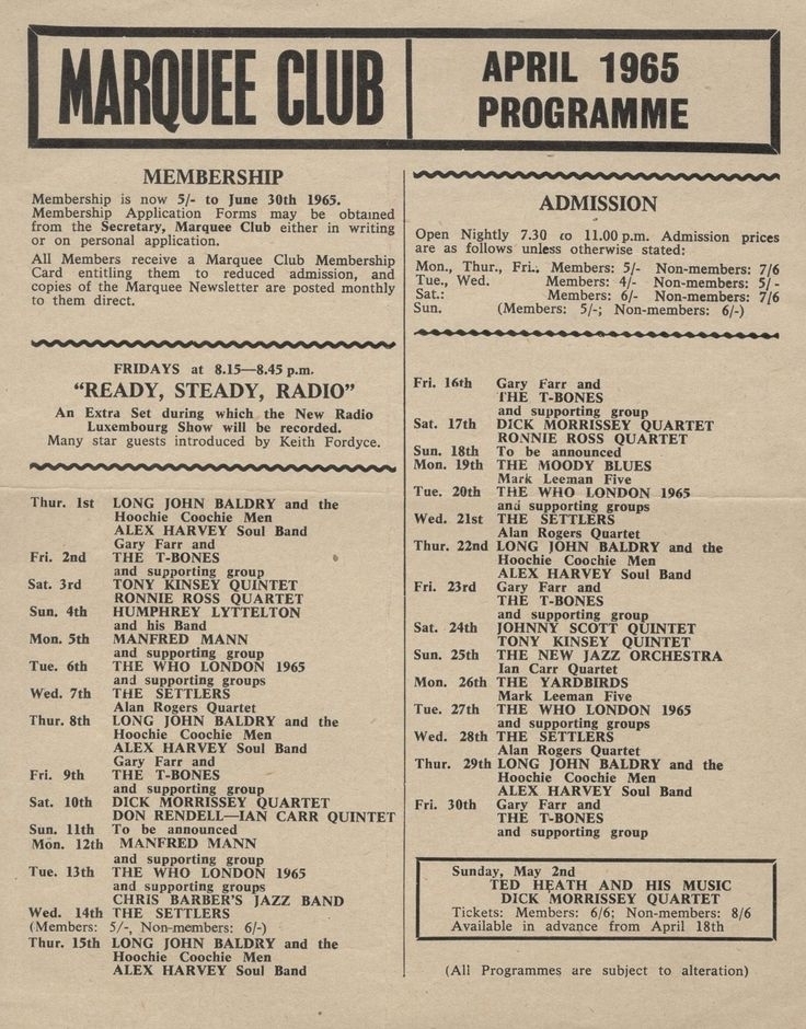 Concert History of Marquee Club - Wardour Street London, England ...