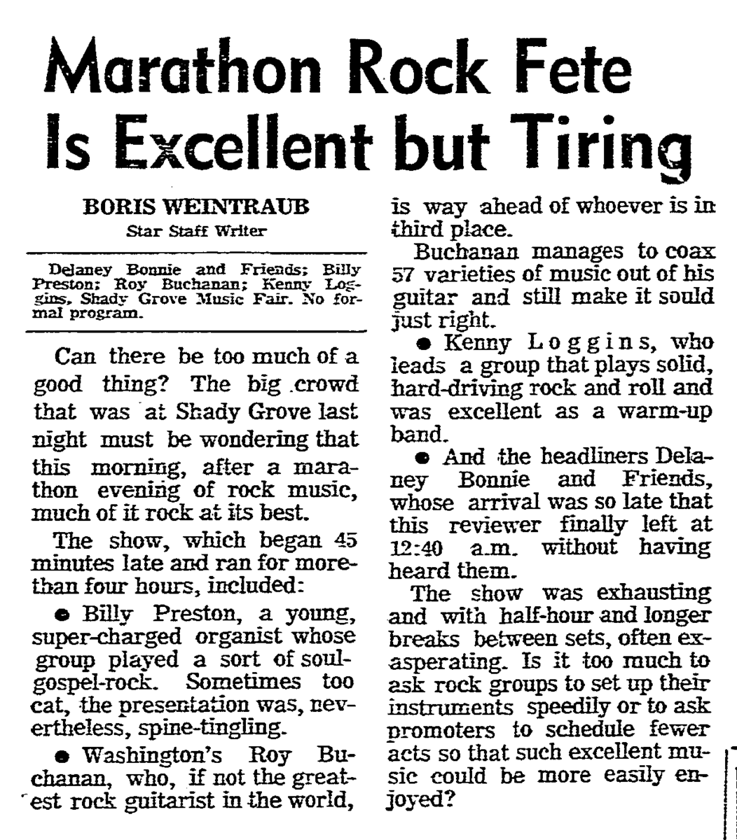 Mar 12, 1972: Delaney & Bonnie / Billy Preston / Roy Buchanan / Loggins ...