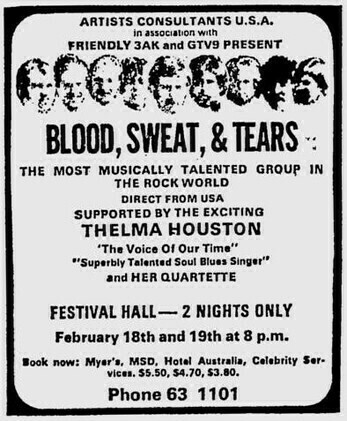 Feb 18, 1971: Blood, Sweat & Tears / Thelma Houston and Her Quartette ...