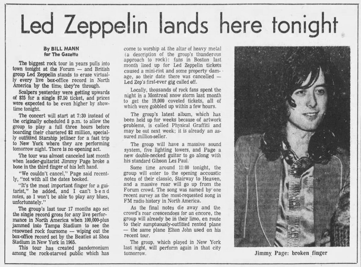 Led Zeppelin's 1975 Concert & Tour History | Concert Archives