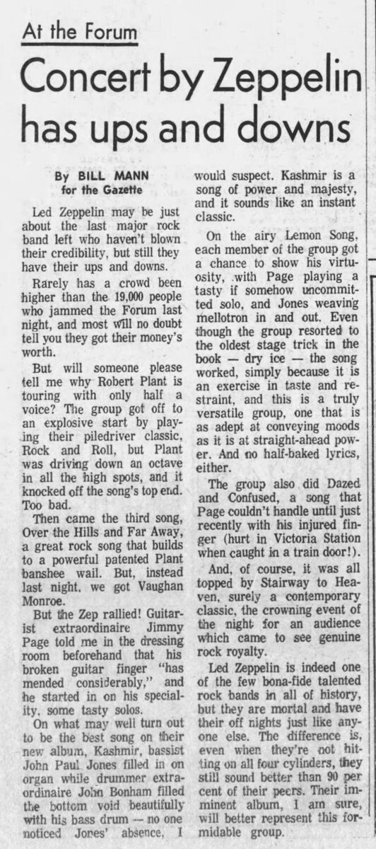 Led Zeppelin's 1975 Concert & Tour History | Concert Archives