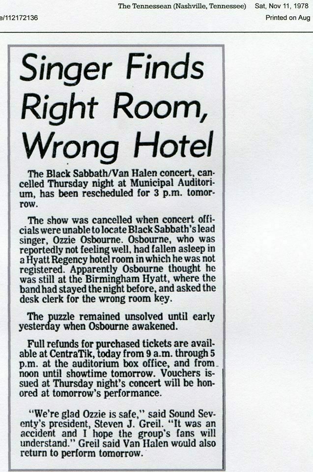 Black Sabbath's 1978 Concert & Tour History | Concert Archives