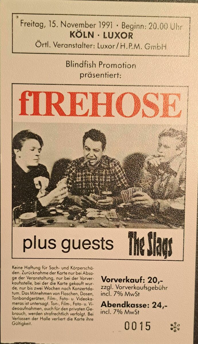 Nov 15, 1991: fIREHOSE / The Slags at Luxor Cologne, North Rhine ...