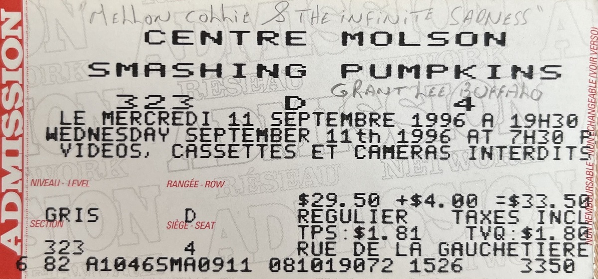 Sep 11, 1996: The Smashing Pumpkins at Bell Centre Montreal, Quebec ...