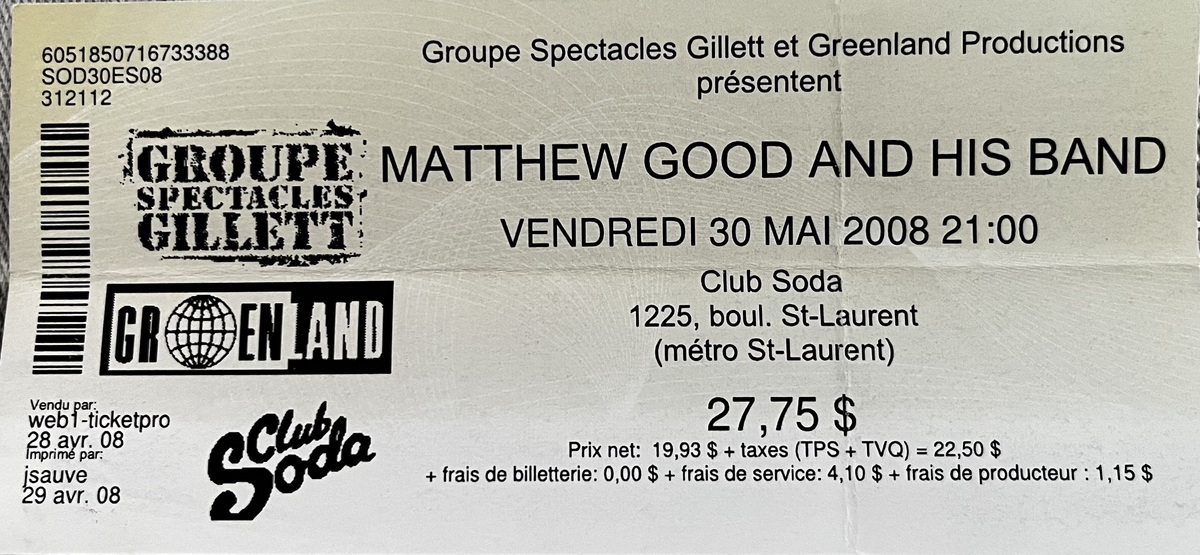 May 30, 2008: Matthew Good at Club Soda Montreal, Quebec, Canada ...
