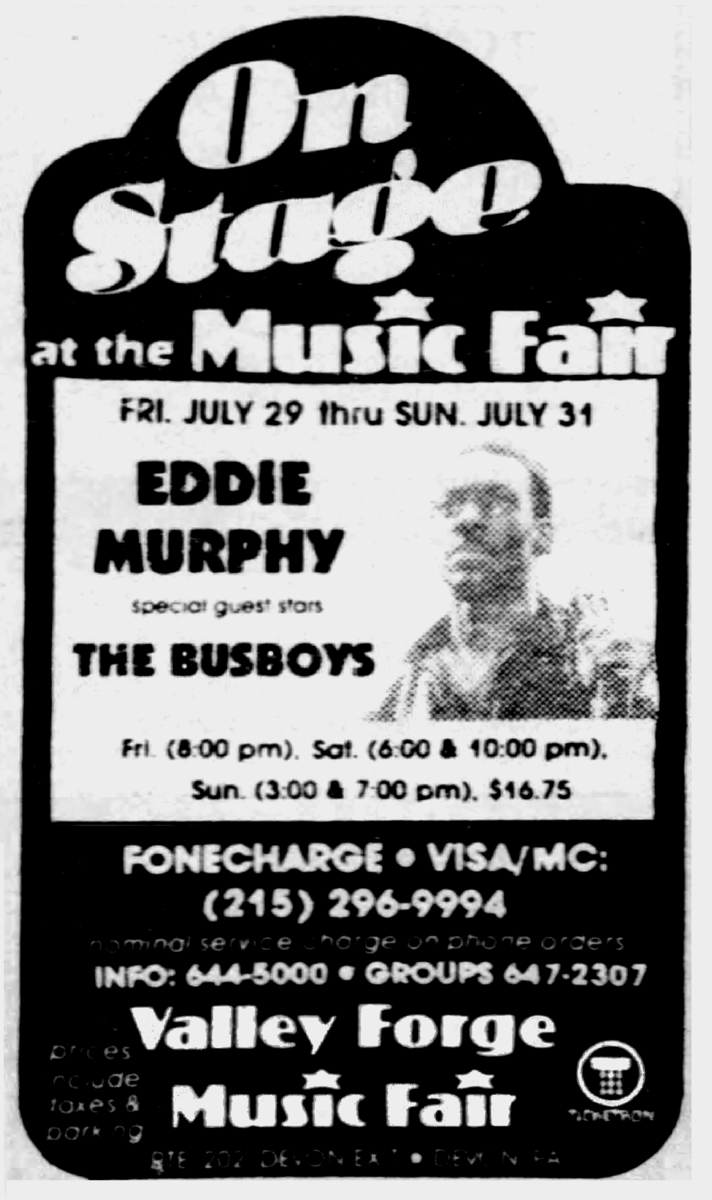 Jul 30, 1983: Eddie Murphy / The Busboys at Valley Forge Music Fair ...