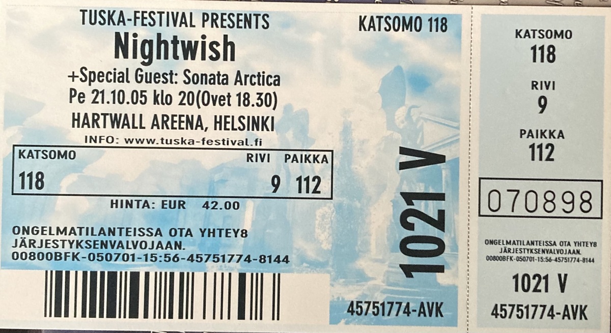 Oct 21, 2005: Nightwish at Hartwall Arena Helsinki, Uusimaa, Finland ...