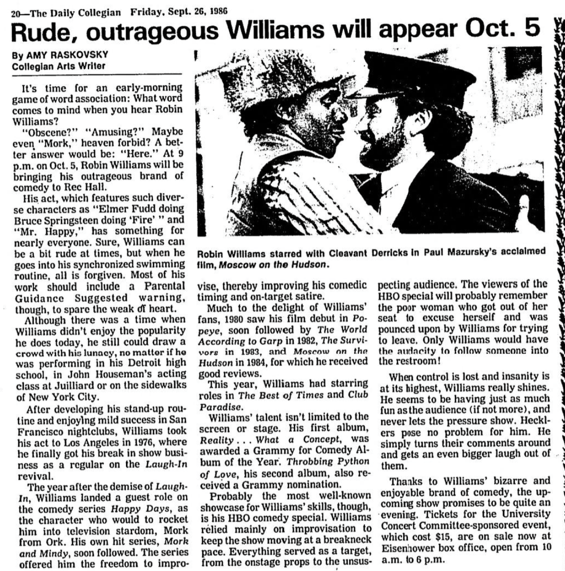 Robin Williams Concert & Tour History | Concert Archives