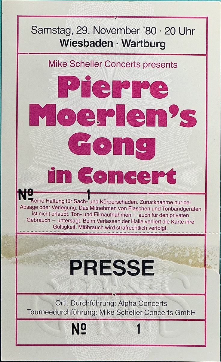 Nov 29, 1980: Pierre Moerlen's Gong at Wartburg Konzertsaal Wiesbaden ...