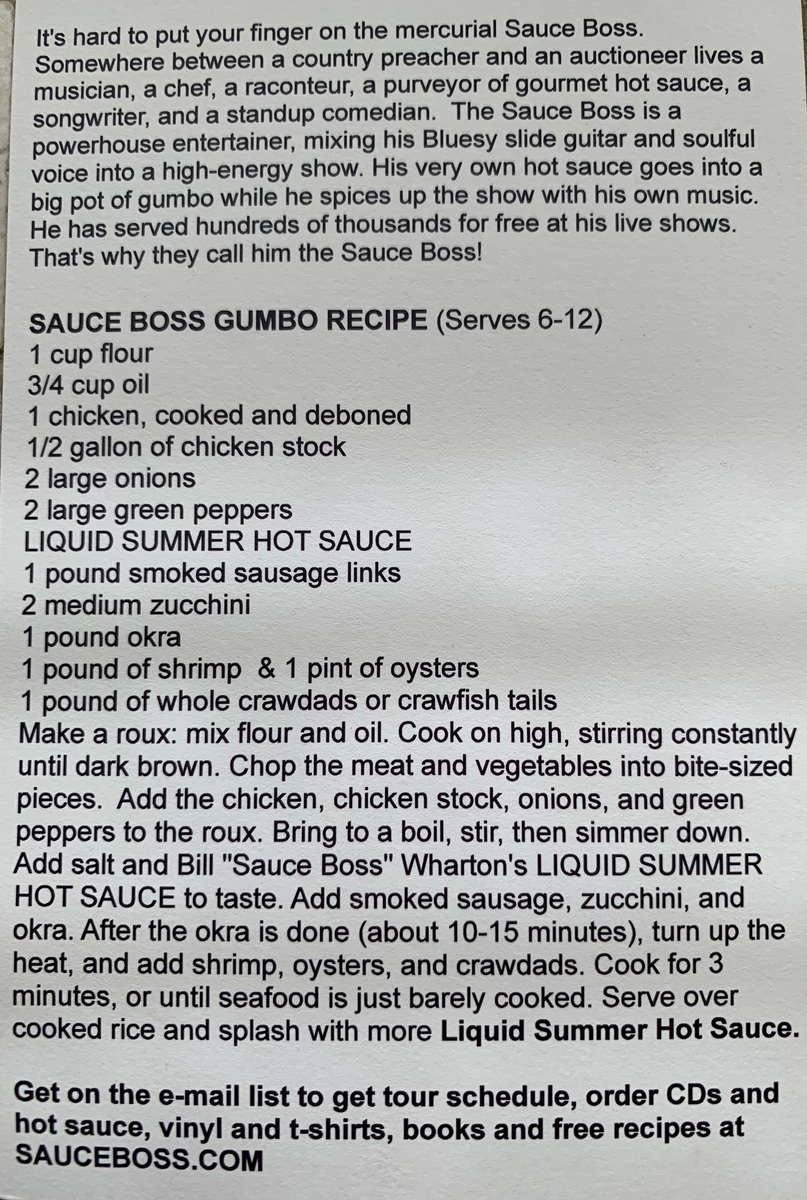 Bill "Sauce Boss" Wharton & The Extra Sauce Traveling Gumbo Show ...