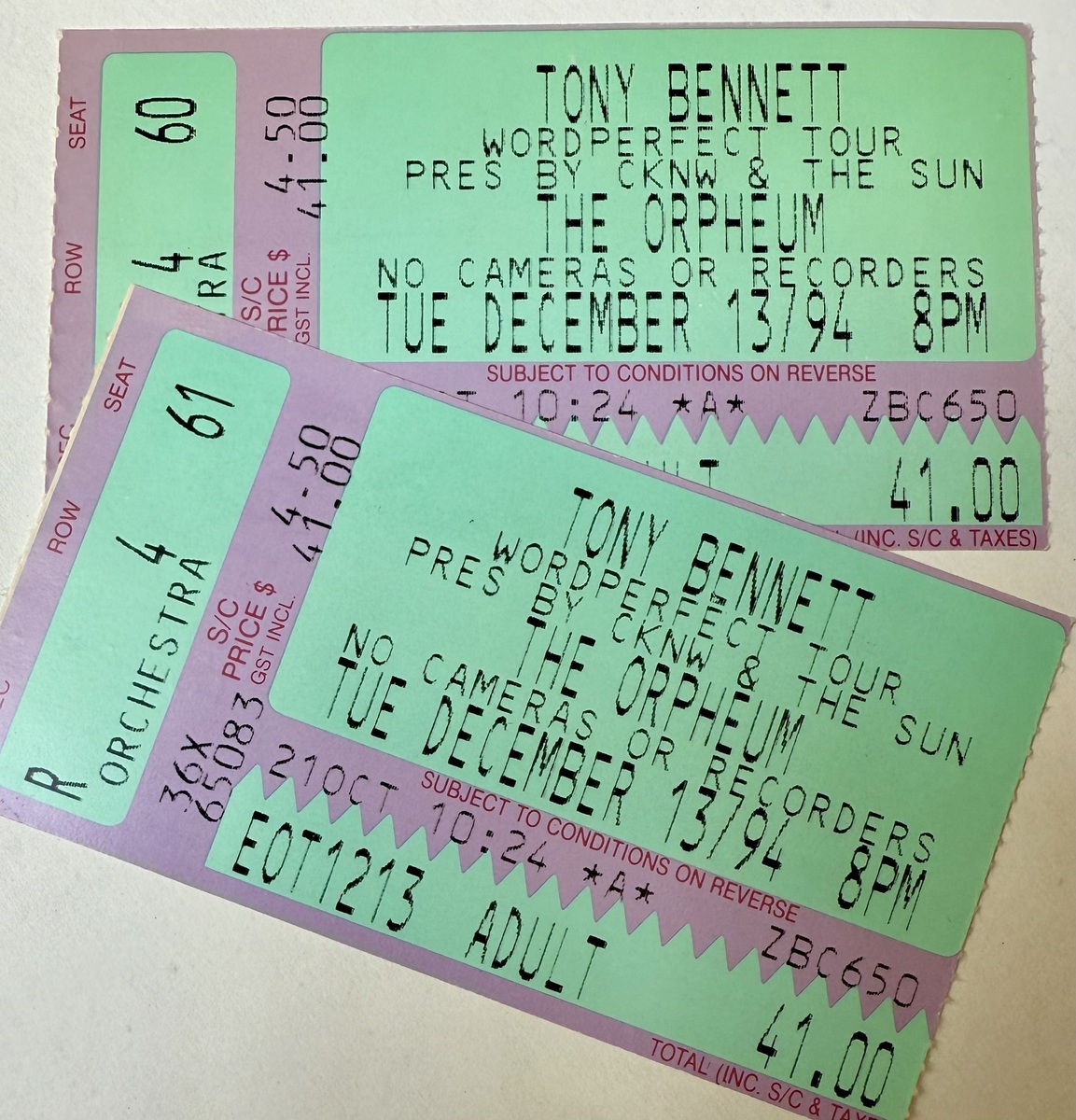 Dec 13, 1994: Tony Bennett at The Orpheum Vancouver, British Columbia ...