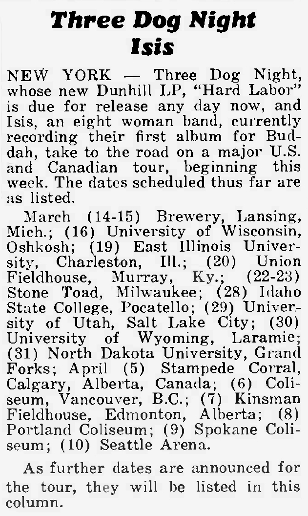 Three Dog Night's 1974 Concert & Tour History | Concert Archives