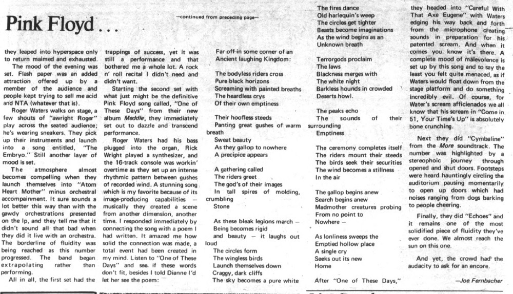 Pink Floyd's 1971 Concert & Tour History | Concert Archives