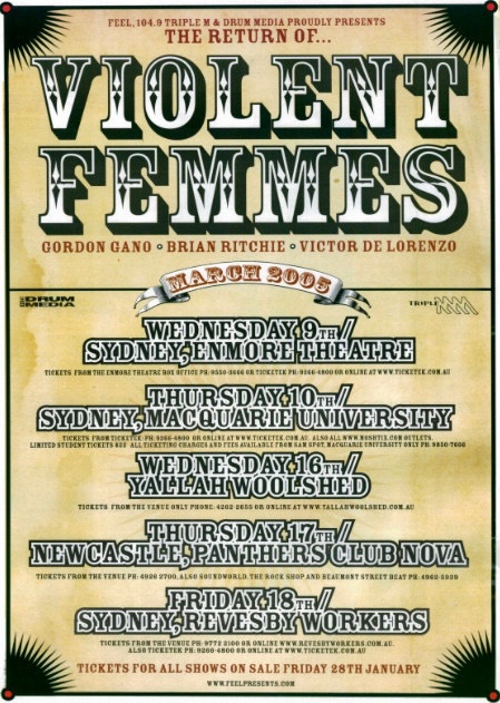 Violent Femmes Concert & Tour History (Updated for 2026) | Concert Archives