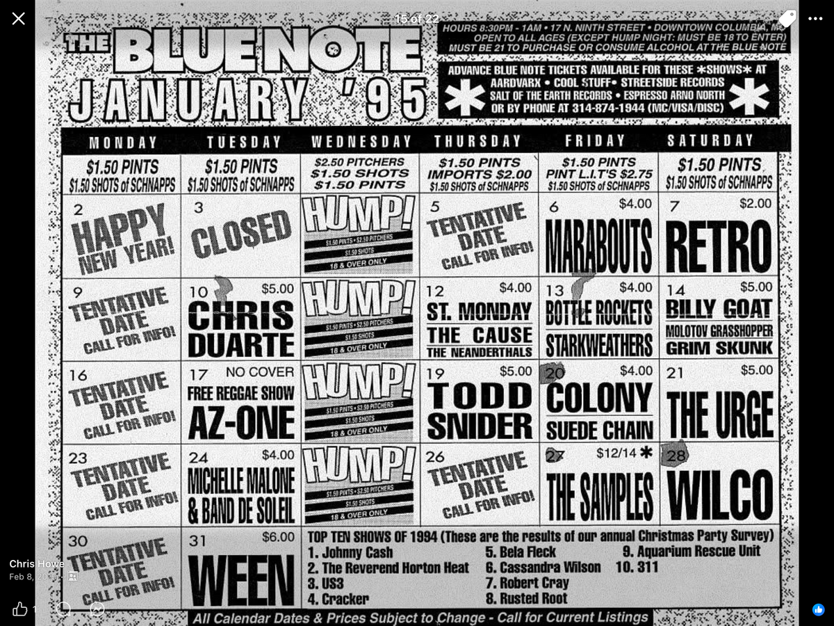Jan 12, 1995: St. Monday / The Cause / The Neanderthals at The Blue ...