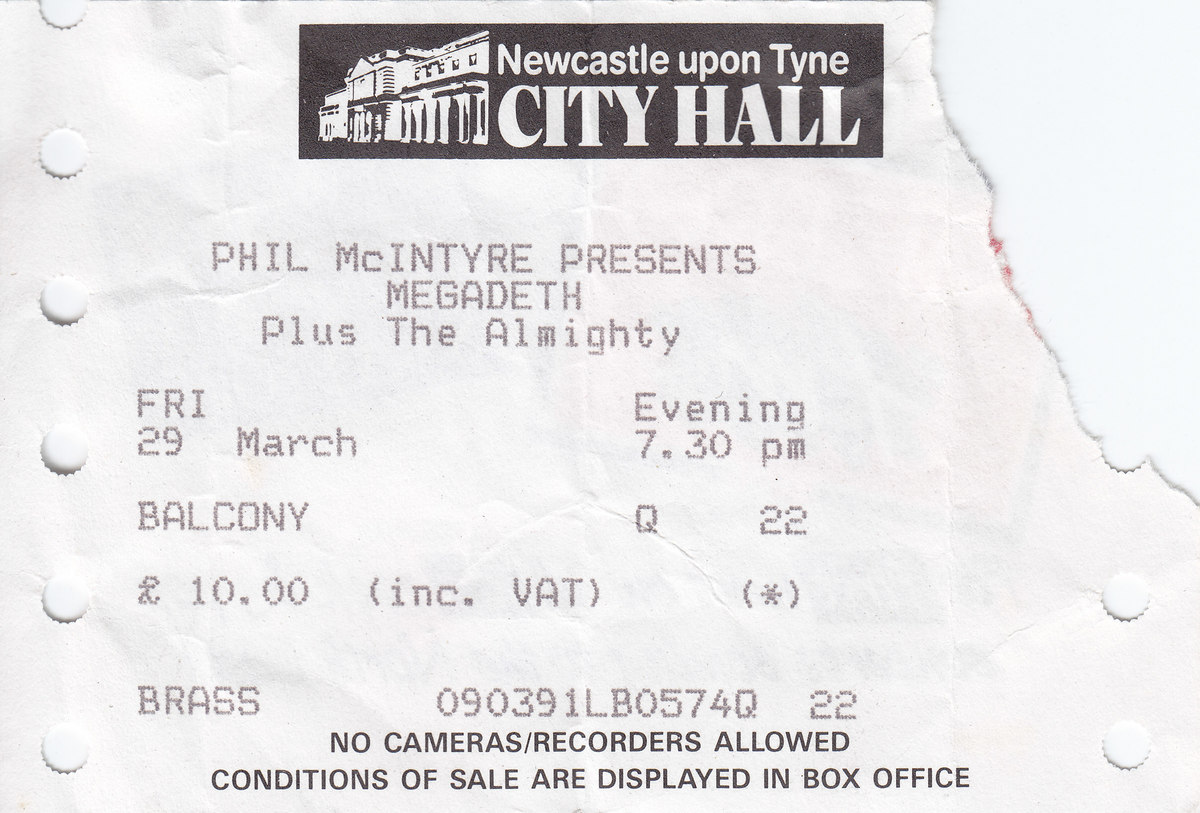 Mar 29, 1991: Megadeth / The Almighty / Alice In Chains at O2 City Hall ...