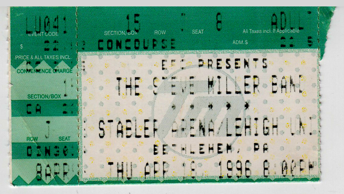 Apr 18, 1996: Steve Miller Band at Stabler Arena, Lehigh University ...
