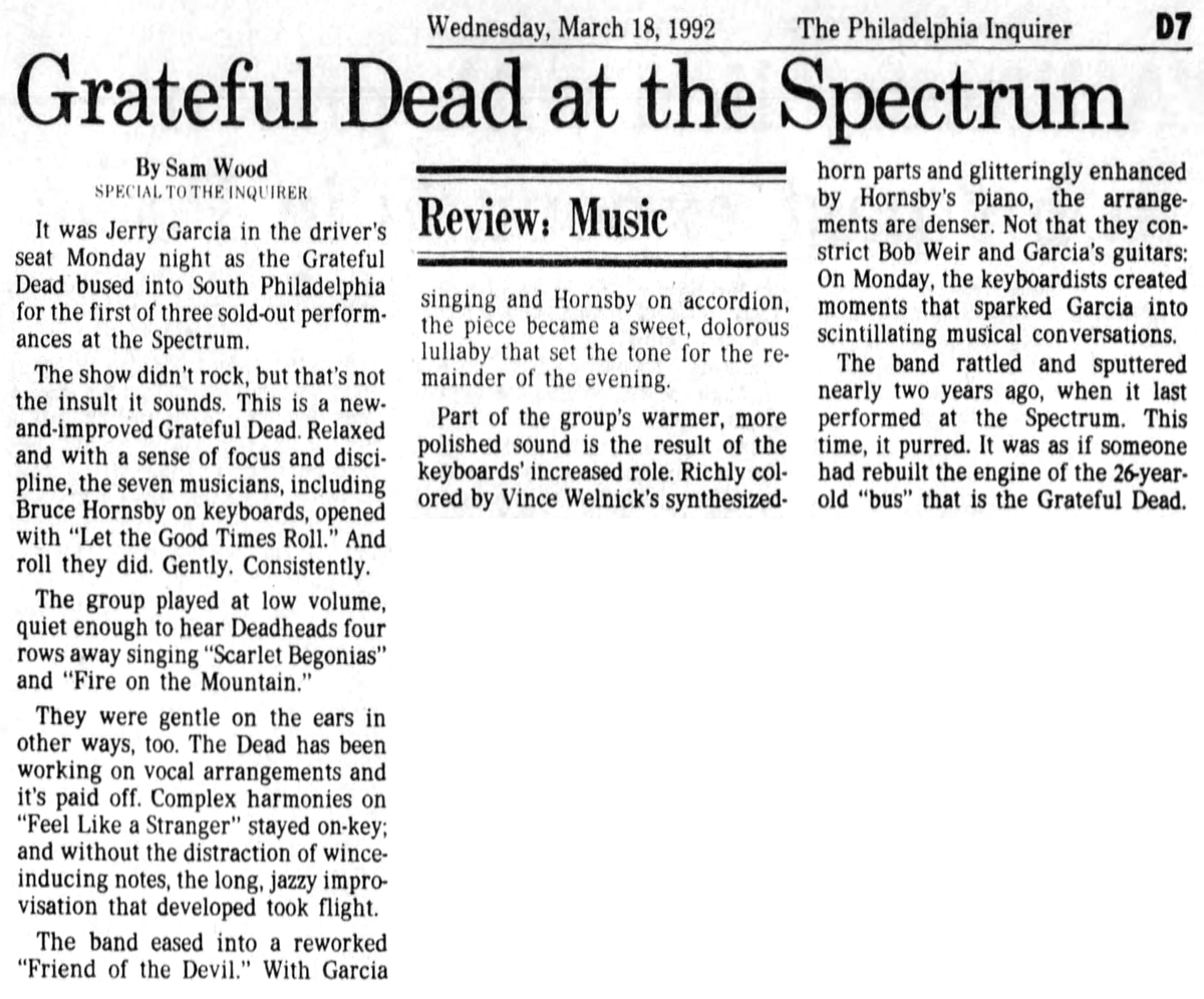 Mar 16, 1992: Grateful Dead at The Spectrum Philadelphia, Pennsylvania ...