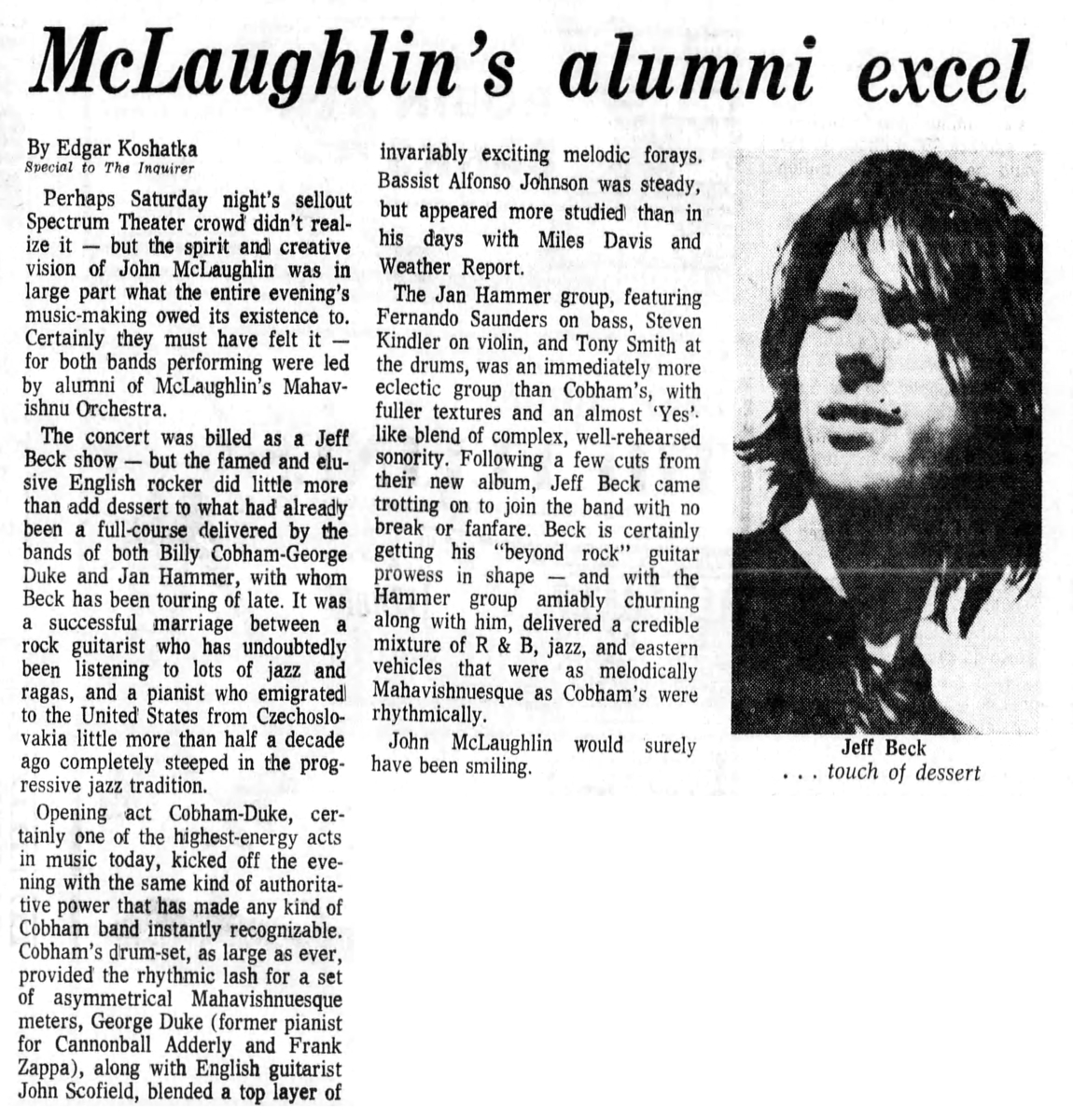 Oct 09, 1976: Jeff Beck / Jan Hammer Group / Cobham-Duke Band at The ...