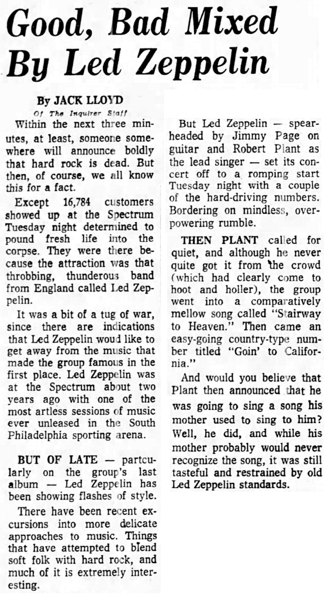 Jun 13, 1972: Led Zeppelin at The Spectrum Philadelphia, Pennsylvania ...