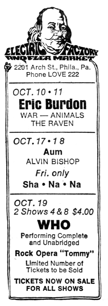 Oct 19, 1969: The Who at Electric Factory Philadelphia, Pennsylvania ...
