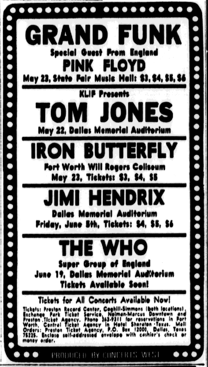 May 23, 1970: iron butterfly at Will Rogers Coliseum Fort Worth, Texas ...