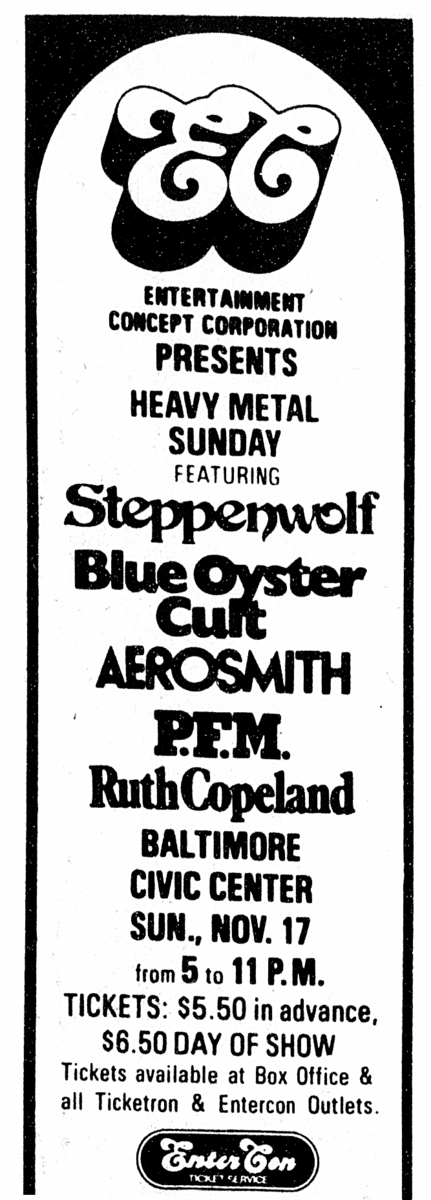 Nov 17, 1974: Steppenwolf / Blue Oyster Cult / Aerosmith / Pfm / Ruth ...