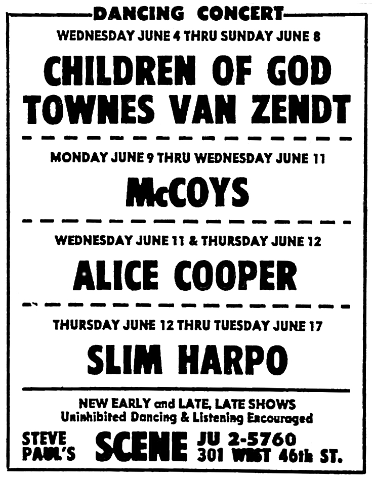 Jun 11, 1969: Alice Cooper at Steve Paul's Scene New York, New York ...
