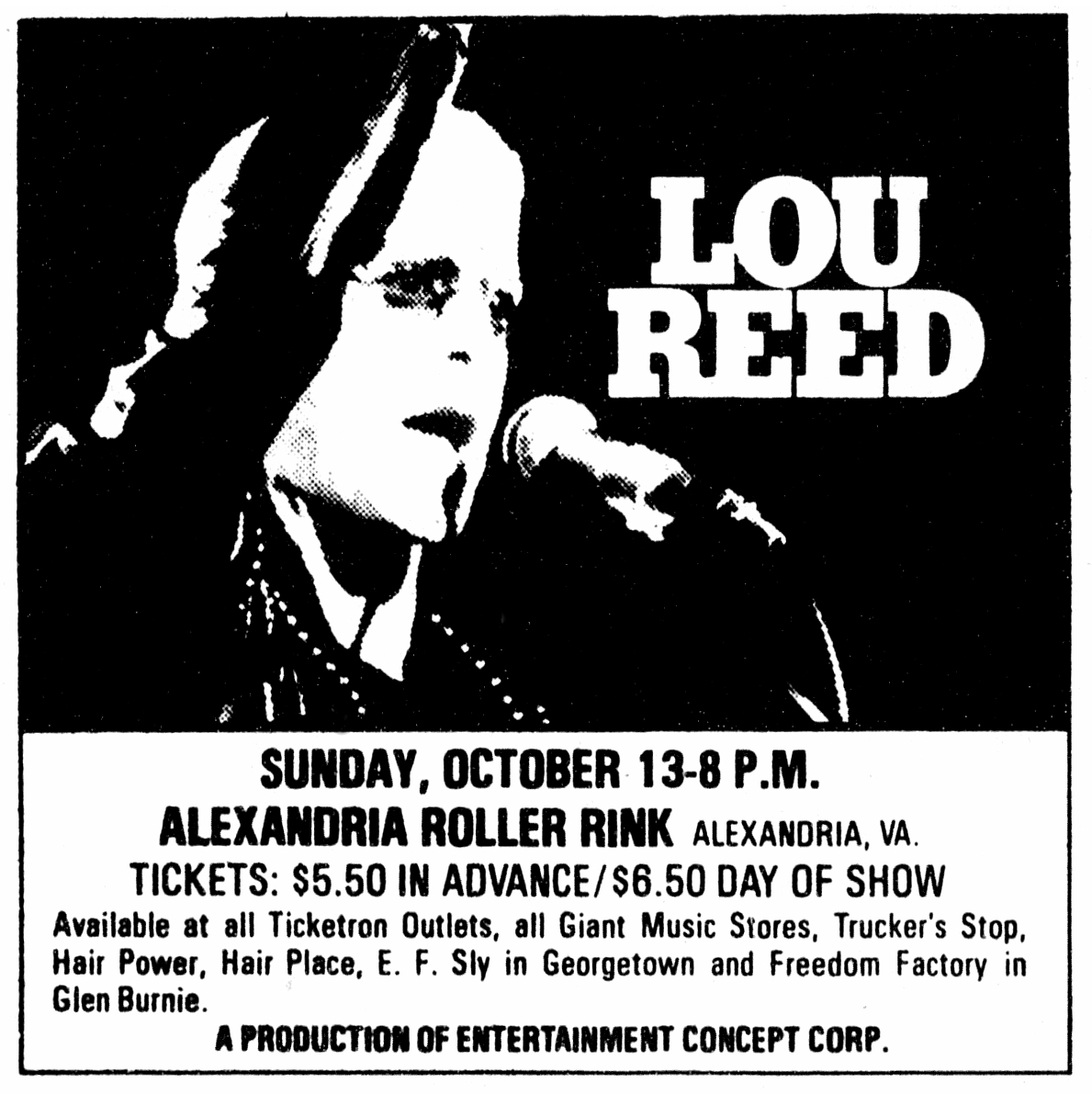 Oct 13, 1974: Lou Reed at Alexandria Roller Rink Alexandria, Virginia ...