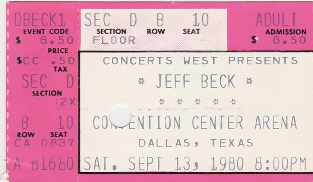 Sep 13, 1980: Jeff Beck at Dallas Convention Center Dallas, Texas ...