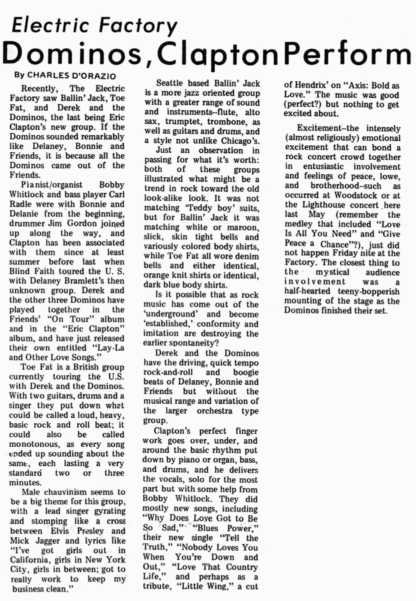 Oct 17, 1970: Derek and the Dominos / Eric Clapton / Toe Fat / Ballin ...