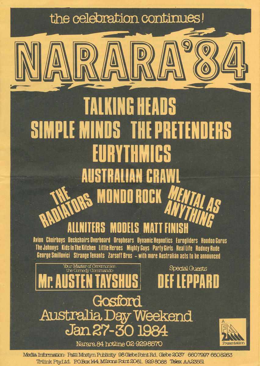 Jan 27, 1984: Narara '84 Music Festival at Narara Somersby, NSW ...