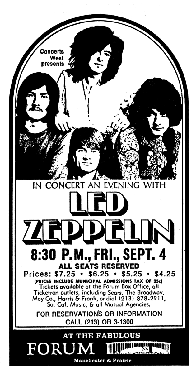 Sep 04, 1970: Led Zeppelin at The Forum Inglewood, California, United ...