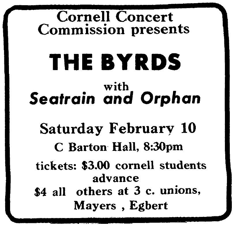 Feb 10, 1973: The Byrds / Buzzy Linhart / Orphan at Barton Hall ...