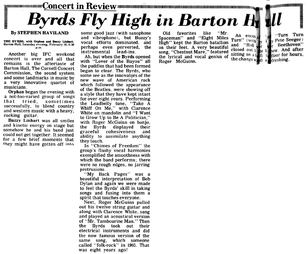 Feb 10, 1973: The Byrds / Buzzy Linhart / Orphan at Barton Hall ...