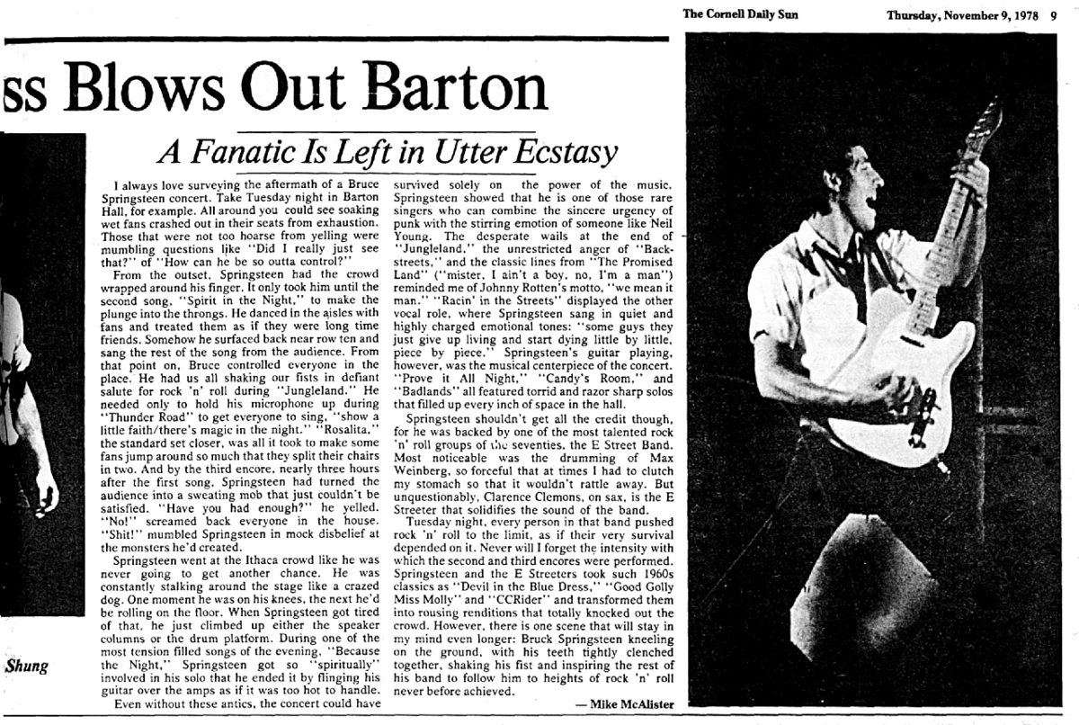 Nov 07, 1978: Bruce Springsteen & The E Street Band at Barton Hall ...