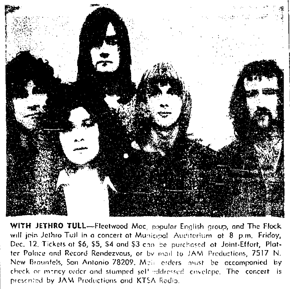 Dec 12, 1969: Jethro Tull / Fleetwood Mac / the flock at San Antonio ...