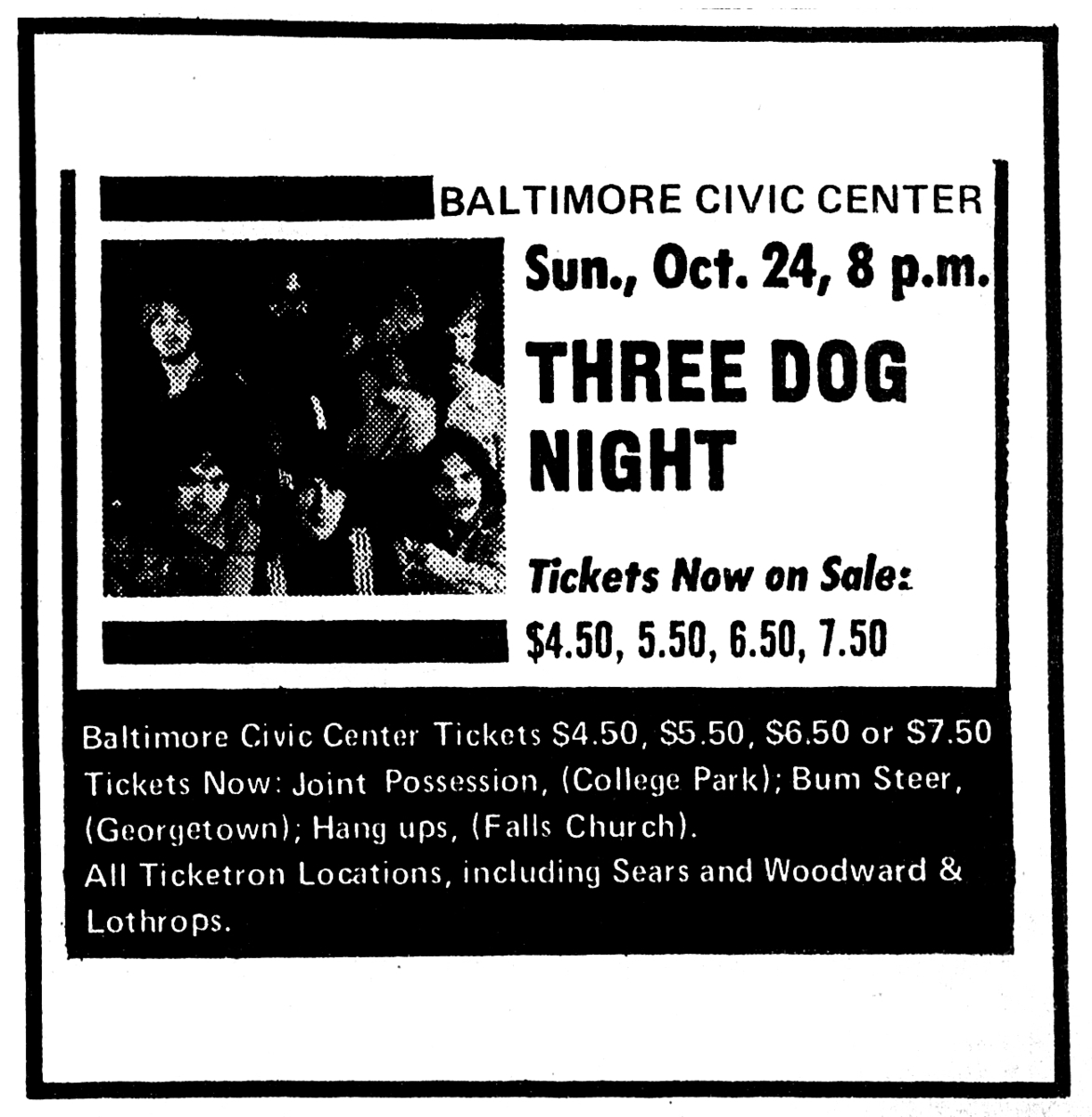 Oct 24, 1971: Three Dog Night / Gail McCormick / The Underhand Band at ...