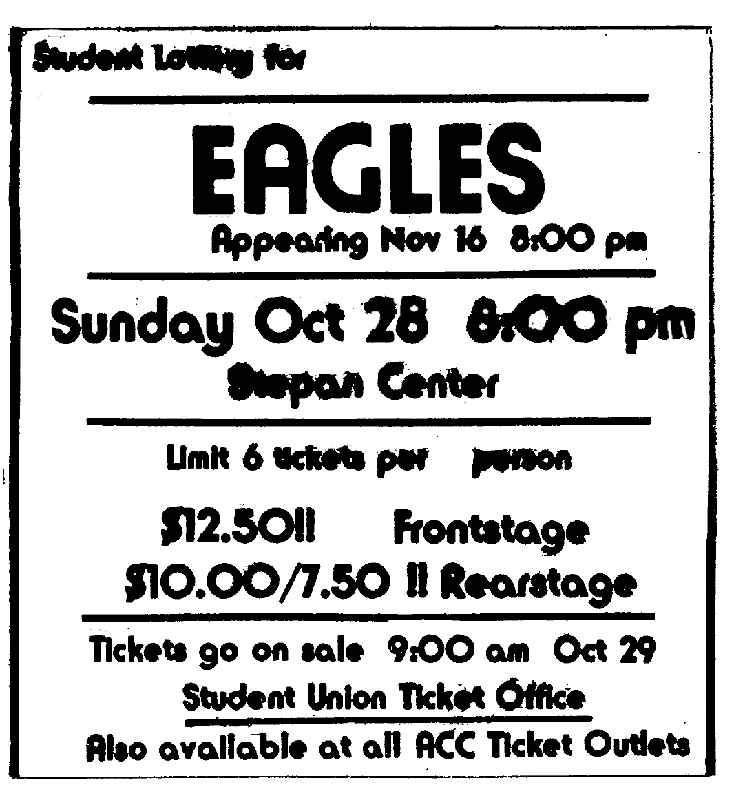 Nov 16, 1979: The Eagles at Stepan Center, University Of Notre Dame ...