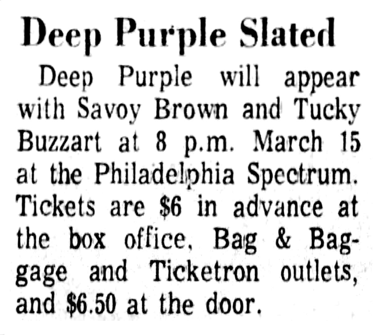 Mar 15, 1974: Deep Purple / savoy brown / Tucky Buzzard at The Spectrum ...