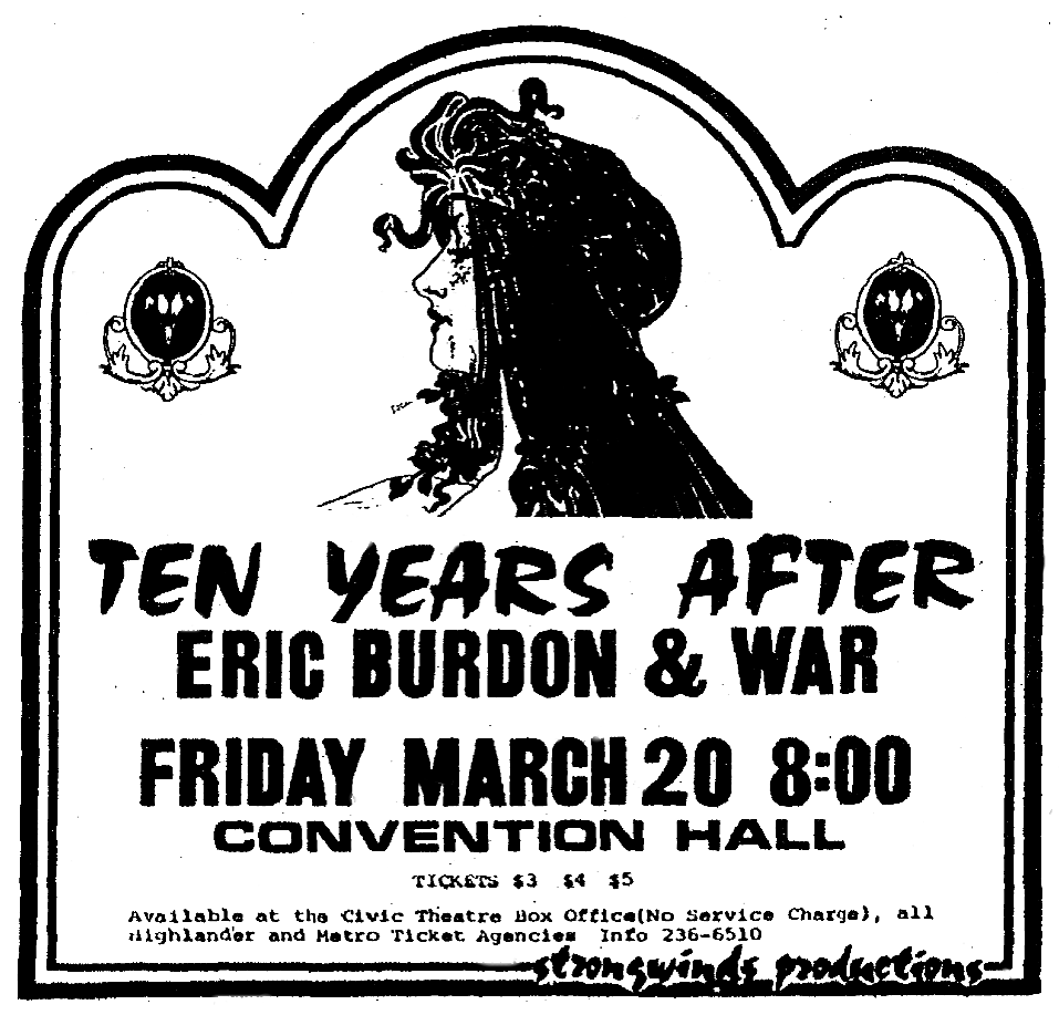 Mar 20, 1970: Ten Years After / Eric Burdon and War at San Diego ...