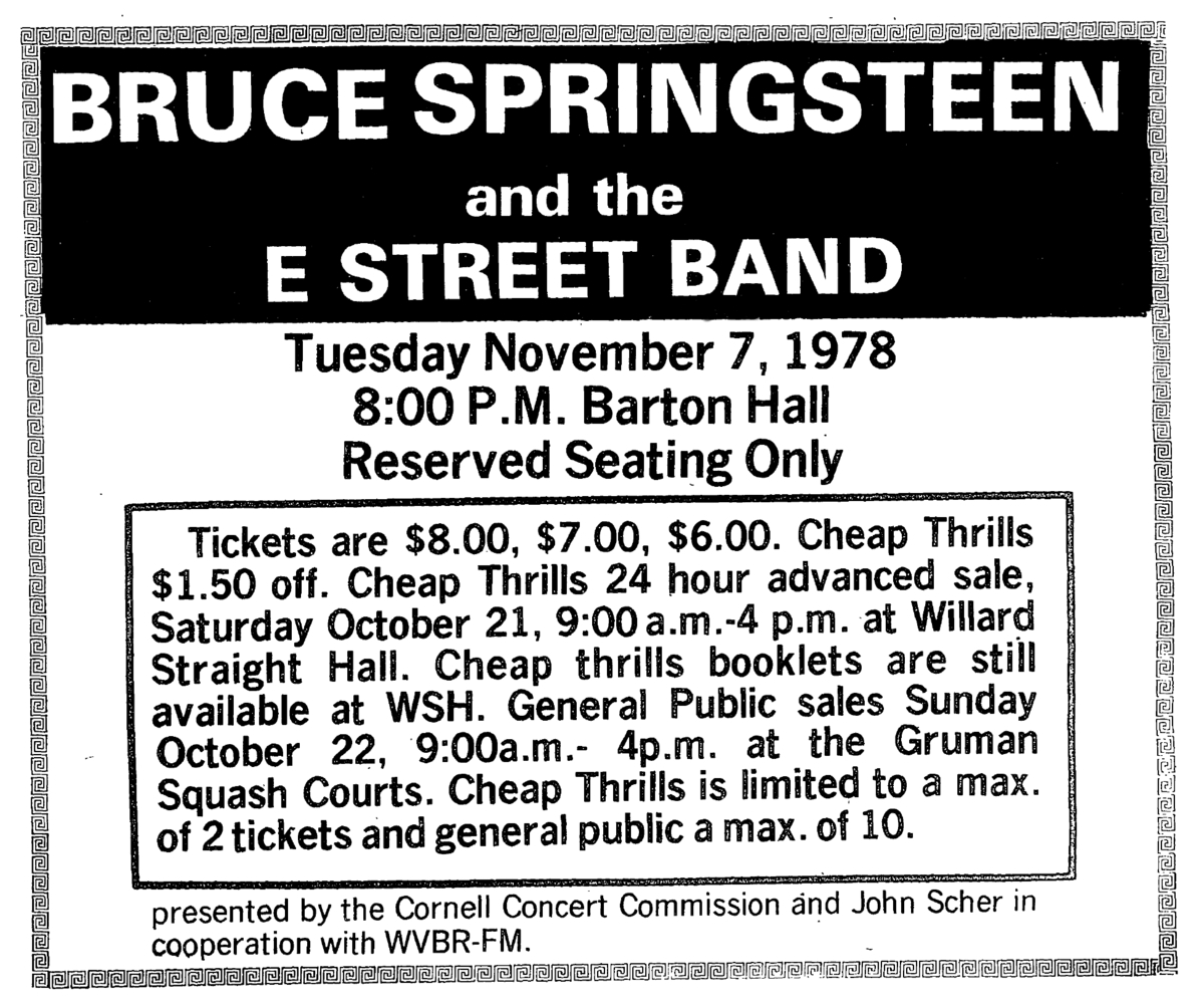 Nov 07, 1978: Bruce Springsteen & The E Street Band at Barton Hall ...