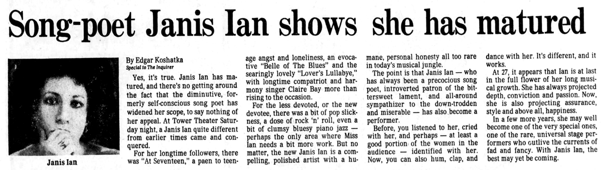 janis ian's 1978 Concert & Tour History | Concert Archives