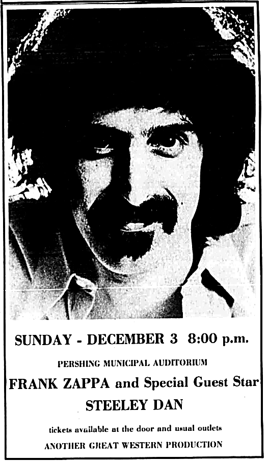 Dec 03, 1972: Frank Zappa / Steely Dan at Pershing Auditorium (aka ...