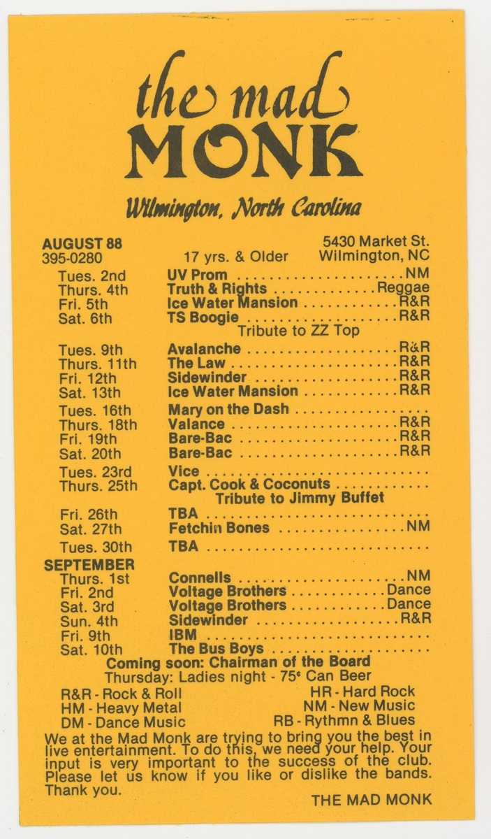 Concert History of The Mad Monk Wilmington, North Carolina, United ...