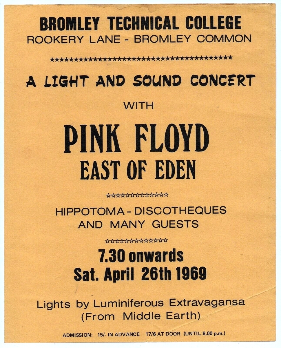 Apr 26, 1969: Pink Floyd at Bromley Technical College Bromley, UK ...