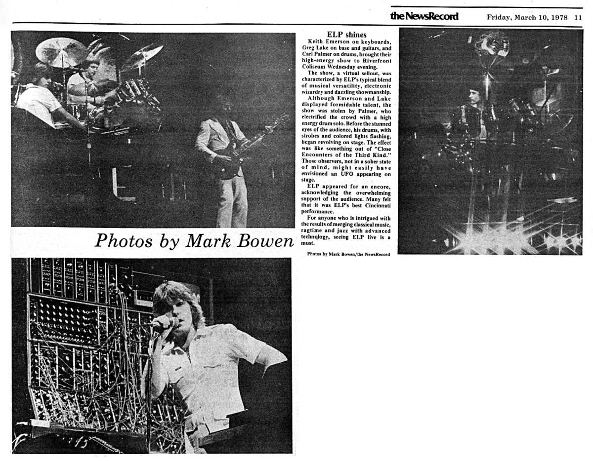 Mar 08, 1978: Emerson Lake and Palmer at Riverfront Coliseum Cincinnati ...