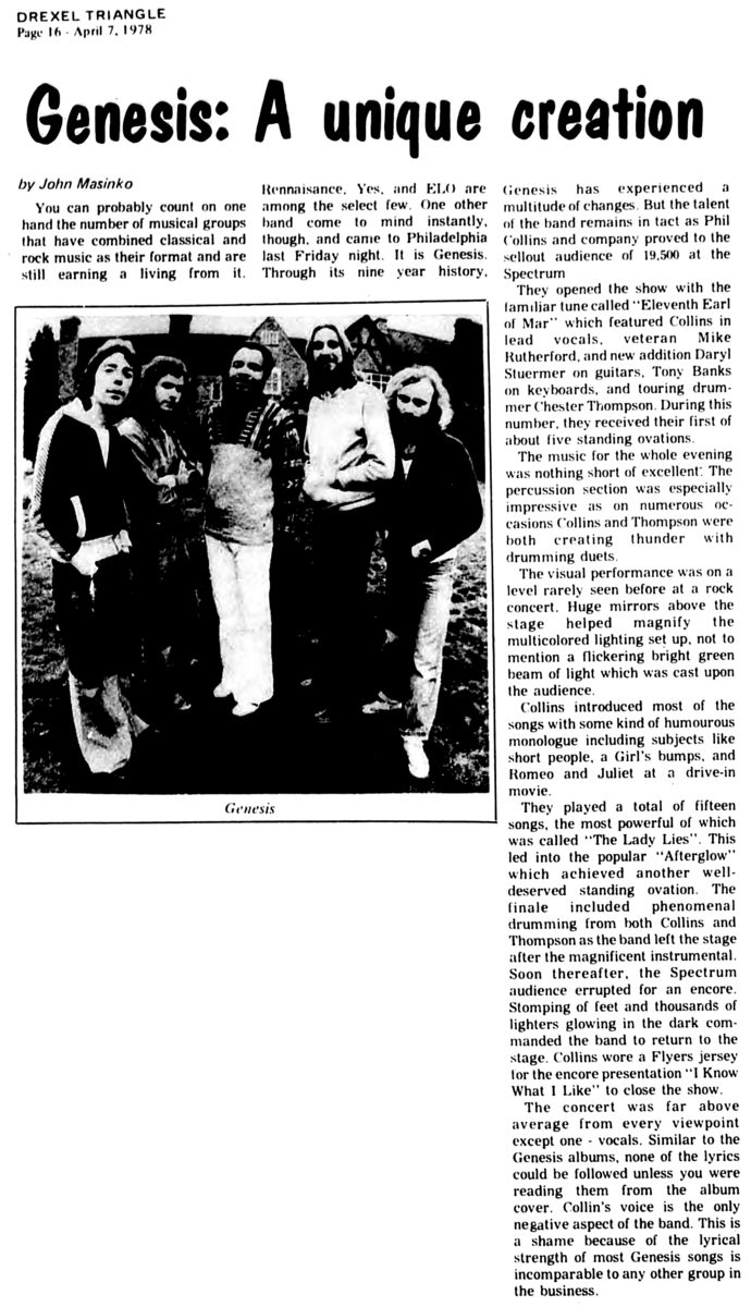 Mar 31, 1978: Genesis at The Spectrum Philadelphia, Pennsylvania ...