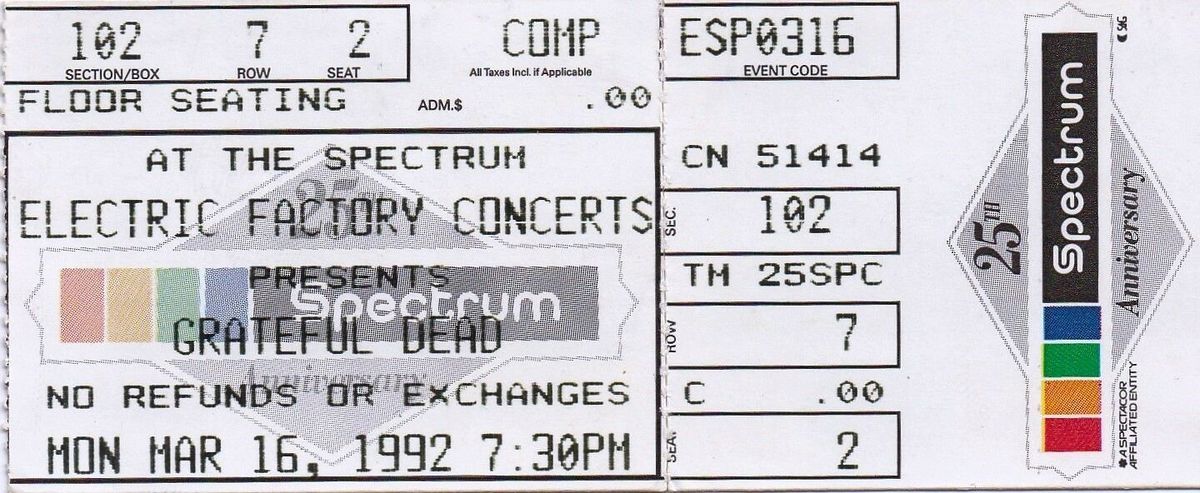 Mar 16, 1992: Grateful Dead at The Spectrum Philadelphia, Pennsylvania ...